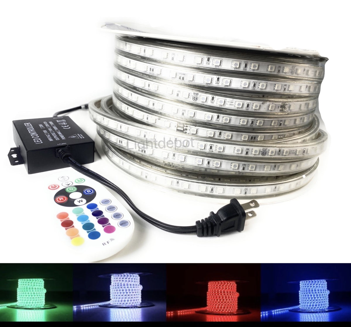 110V RGB LED Strip Lights 1500W Remote Controller Waterproof Flexible ...